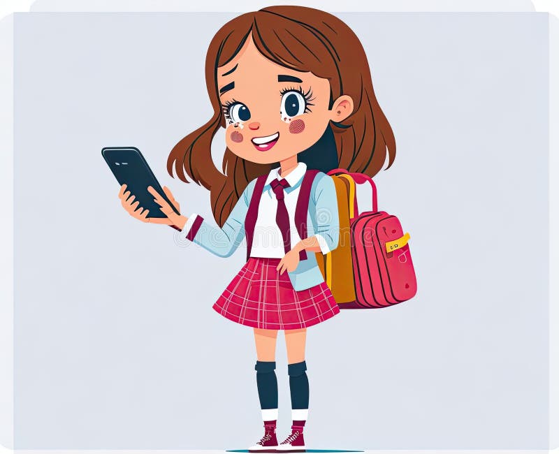 Happy Schoolgirl Using Mobile Phone Stock Illustrations – 31 Happy ...