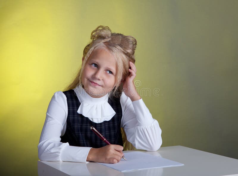 Schoolgirl writes stock image. Image of schoolgirl, student - 34595405