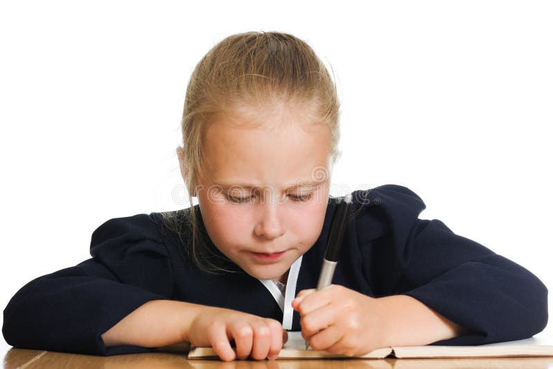 Girl Thinking Hard Doing School Work Stock Photo - Image of school ...