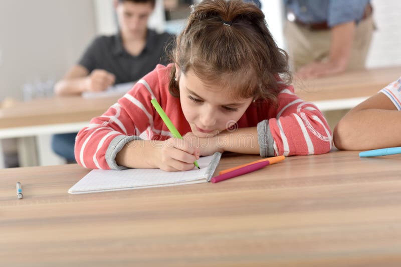 Schoolgirl Writing Lesson in Notebook Stock Image - Image of class ...
