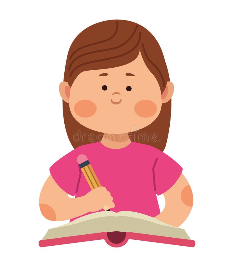 Schoolgirl Writing in Notebook Stock Vector - Illustration of child ...