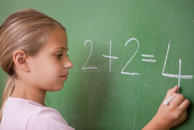Happy Girl Doing Math on Blackboard in Class Stock Image - Image of ...