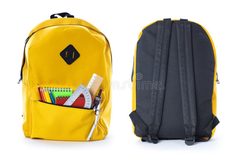 Schooll Backpack Front and Back View on Isolated White Background Stock ...
