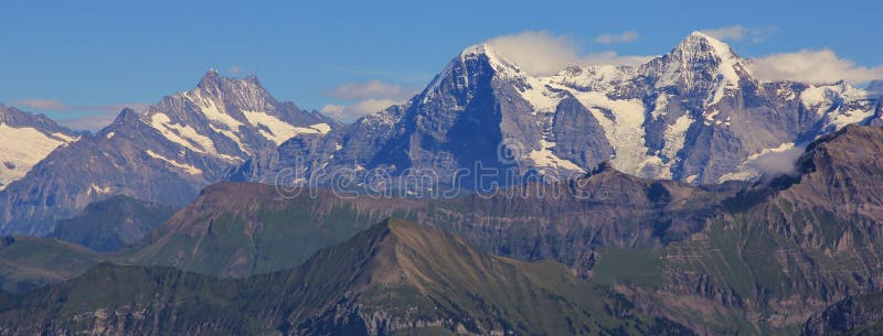 Schreckhorn, Eiger and Monch. Stock Image - Image of outdoors, ridge ...