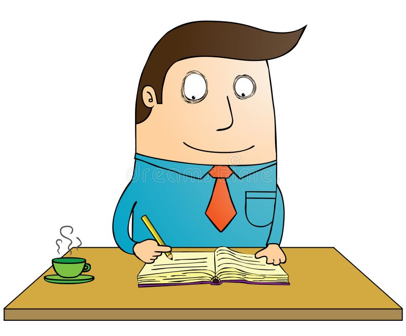 De Mens Die Van Het Beeldverhaalpotlood In Boek Schrijven Vector ...
