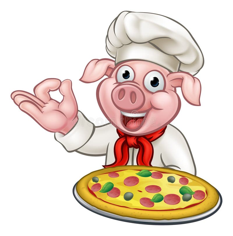 Schwein-Pizza-Chef Cartoon Character Vektor Abbildung - Illustration ...