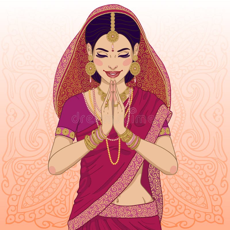 Indische betende Frau vektor abbildung. Illustration von kulturell ...