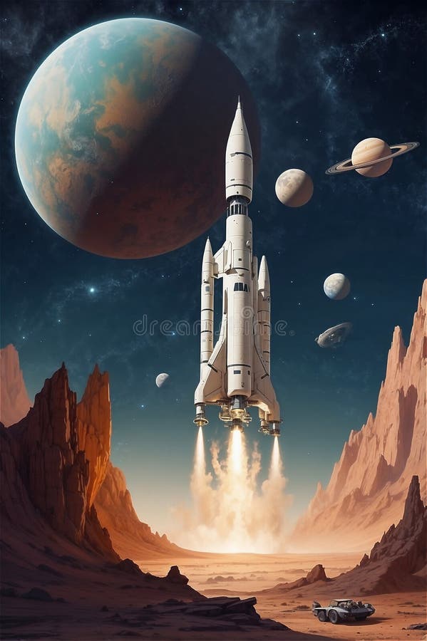 Rocket Taking Off from an Unknown Planet Stock Illustration ...