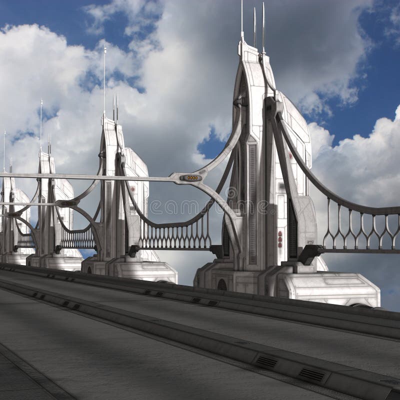 Sci-Fi Background with a Bridge Stock Illustration - Illustration of ...