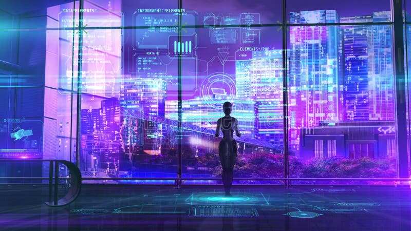 Sci-fi Background Coding with Artificial Intelligence, 3D Render Stock ...