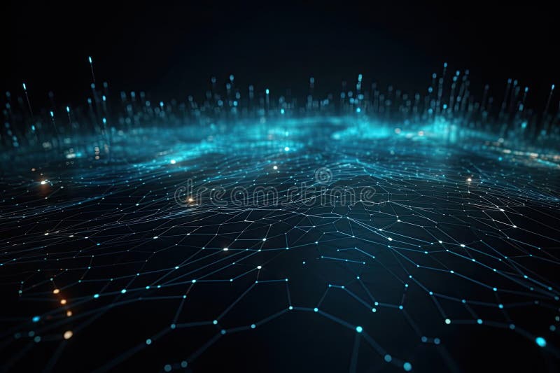 Sci Fi Background Of Glowing Particles With Depth Of Field Network Connection Generative Ai