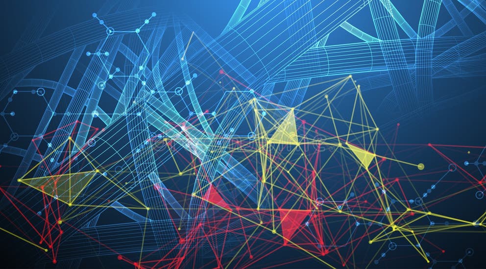 Sci-fi Background. Wireframe Dynamic Pipes with the Use of Colored ...