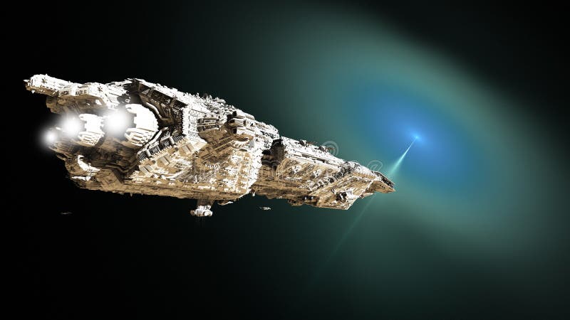 Sci-fi Battle Cruiser Approaching a Wormhole Stock Illustration ...