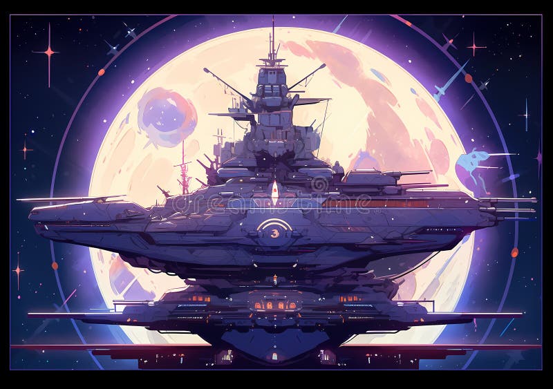 Sci-Fi Battlecruiser in Deep Space, a Space Ship in Front of a Moon ... Sci-Fi Battlecruiser in Deep Space, a Space Ship in Front of a Moon ...