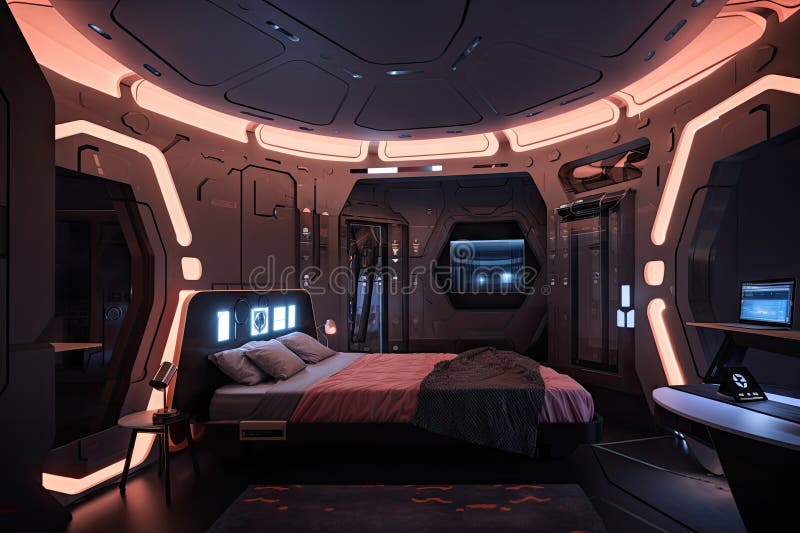 Sci-fi Bedroom with Hovering Spaceship Serving As Nightlight, Providing ... Sci-fi Bedroom with Hovering Spaceship Serving As Nightlight, Providing ...