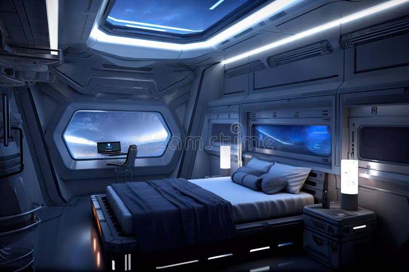 Sci-fi Bedroom with Hovering Spaceship Serving As Nightlight, Providing ... Sci-fi Bedroom with Hovering Spaceship Serving As Nightlight, Providing ...