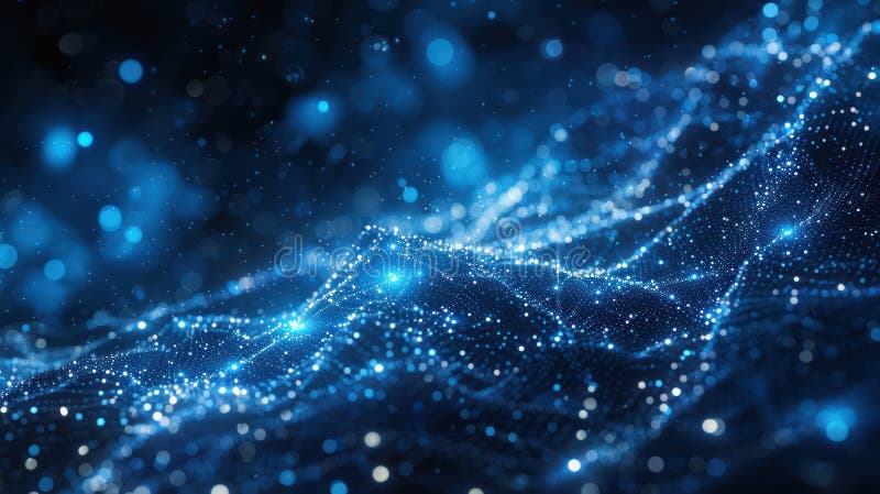 Sci-Fi Blue Abstract Network Grid with Connected Particles and Data Graphic Background Generated ...