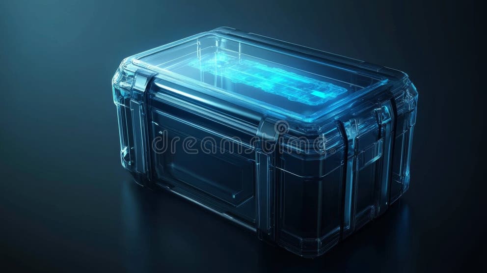 Sci-Fi Blue Lit Rectangular Tank Display Stock Image - Image of dark ...