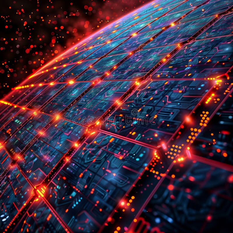 Sci-Fi Circuit Board: Red & Blue LED Lights, Generative Ai Stock ...