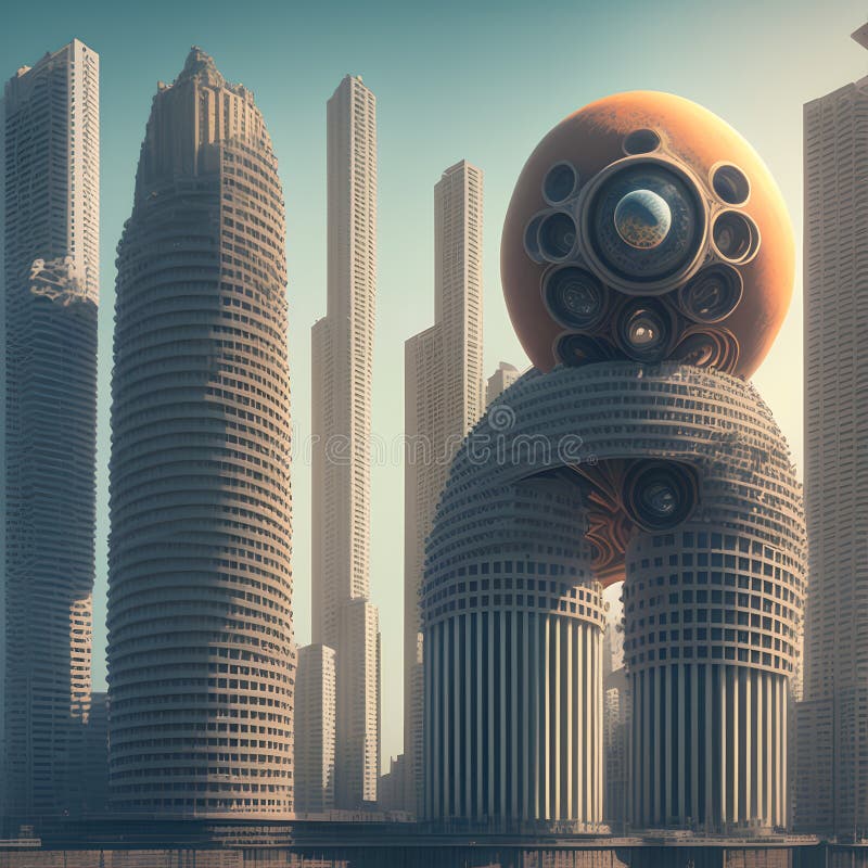 Sci-fi City, Generative AI Illustration Stock Illustration ...