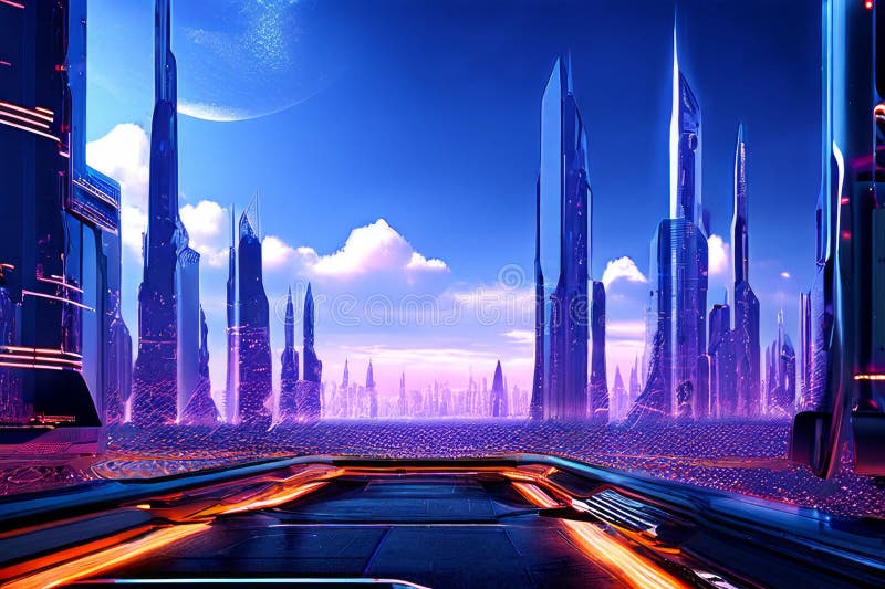 Sci Fi Cityscape Futuristic Buildings and Technology Stock Illustration ...