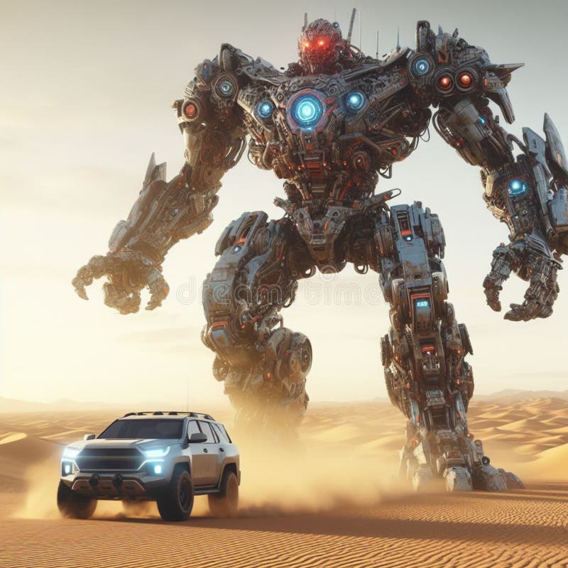 Sci Fi Combat Robot Standing with Mighty Isolated on Desert Background ...