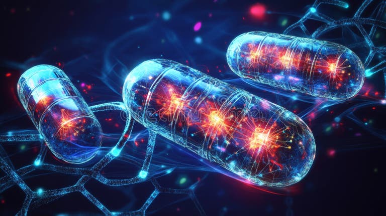 Sci-Fi Concept of Mitochondria with Energy Flow and Molecular Structure Stock Illustration ...