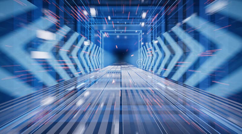 Sci-fi Concept Tunnel with Arrow Sign, 3d Rendering Stock Illustration ...