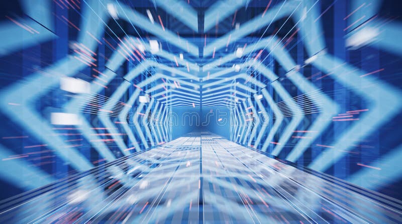 Sci-fi Concept Tunnel with Arrow Sign, 3d Rendering Stock Illustration ...