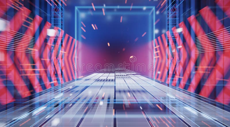 Sci-fi Concept Tunnel with Arrow Sign, 3d Rendering Stock Illustration ...