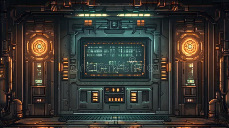 Sci Fi Console with Glowing Display Futuristic Teal Panel Interior ...