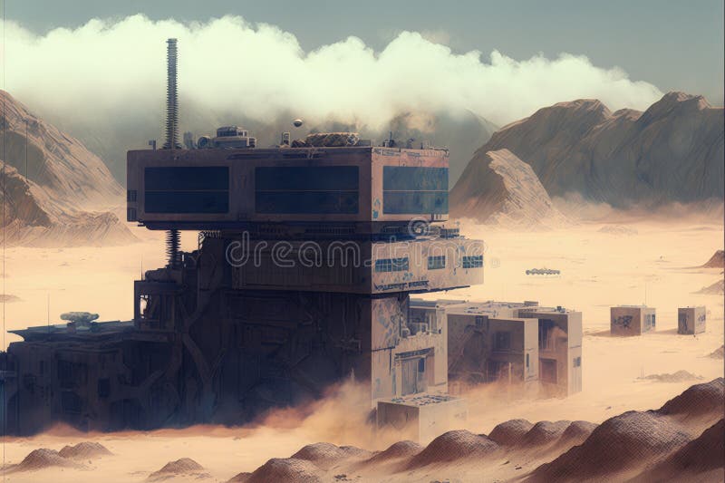 Sci-fi Construction in a Desert Landscape Stock Illustration ...