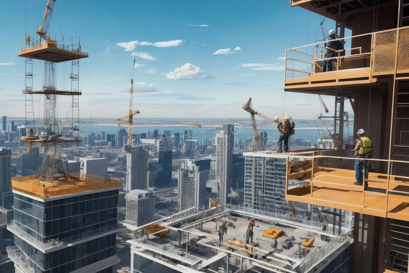 Sci Fi Construction Working Platform on Top of Building .AI Generated Stock Illustration ...