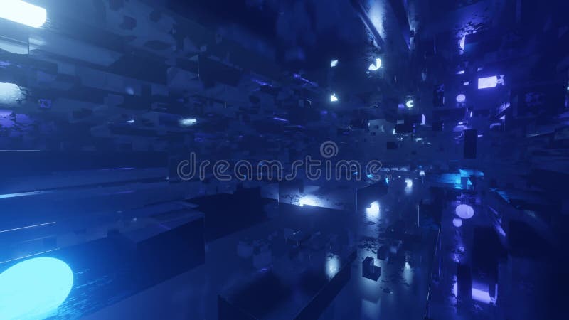 Sci-fi Constructions, Mysterious 3d Objects in Fog. Fly through ...