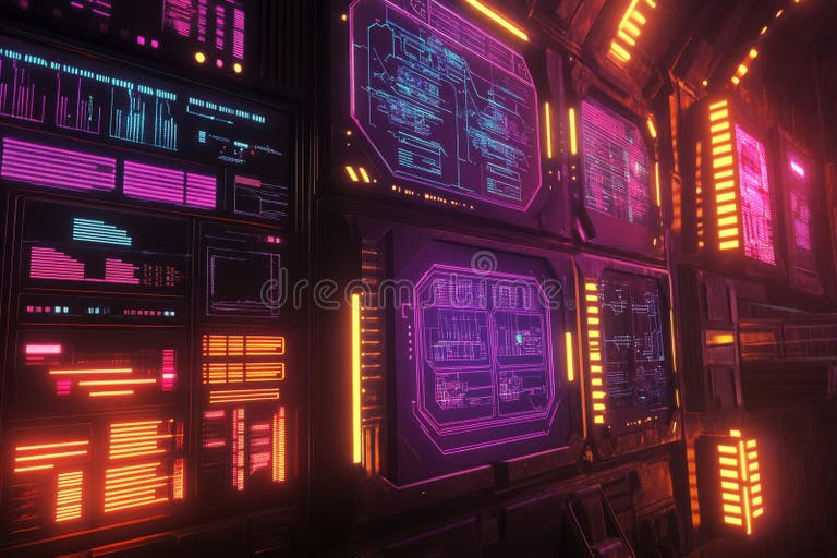 A Sci-fi Control Panel Background with Holographic User Interfaces ...