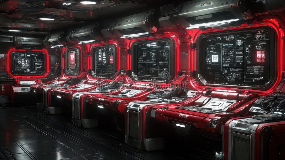 Sci-Fi Control Room, Red & Gray Tech Stock Photo - Image of advanced ...