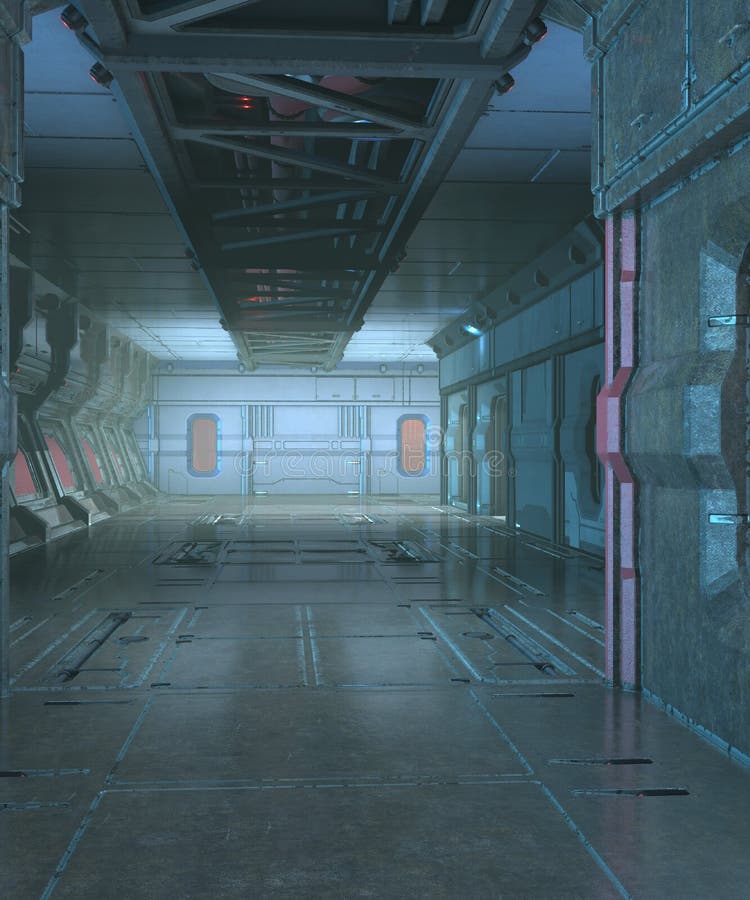 Sci-Fi Corridor Interior Design Stock Illustration - Illustration of ...