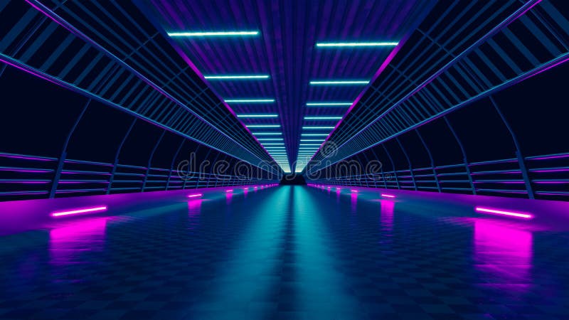 Corridor Spaceship Futuristic Sci-fi Tunnel Passageway with Glowing ...