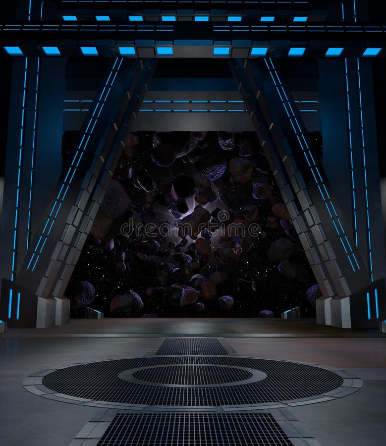 Sci Fi Corridor with View of Space Galaxy 3d Rendering Stock ...