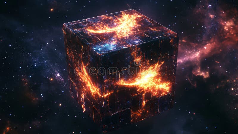 Sci-fi Cube in a Fiery Cosmic Environment Stock Image - Image of cosmic ...