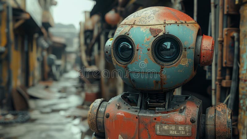 Dystopian Rusty Robot World Stock Illustration - Illustration of ...