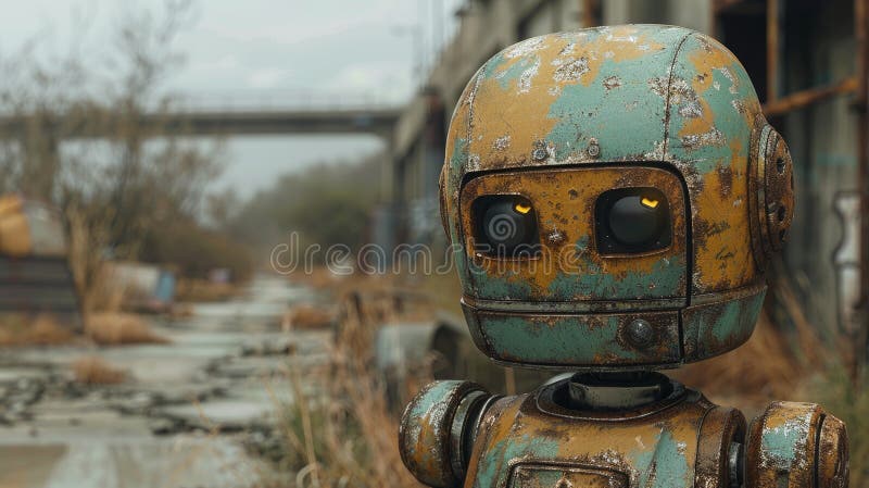 Dystopian Rusty Robot World Stock Illustration - Illustration of scene ...