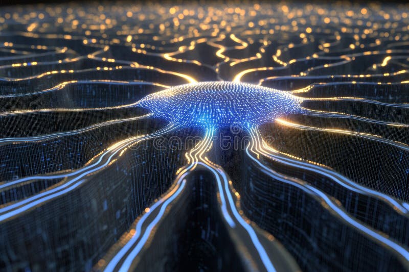 A Sci-fi 3D Background of an Artificial Intelligence Hub, Featuring a Glowing Blue Neural ...