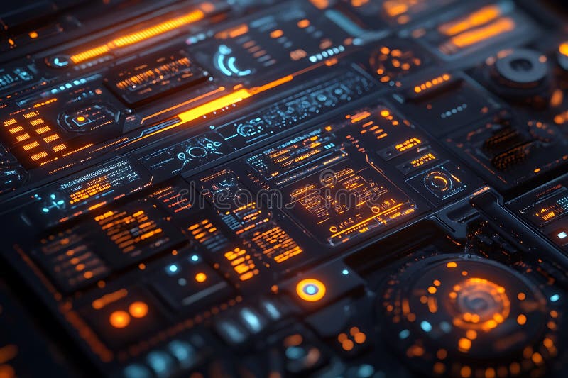 Sci-fi Dashboard with Glowing Buttons and Data Visualizations ...