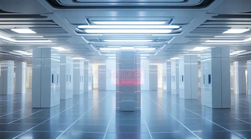 Sci-Fi Data Center with Red and Blue Lights AI Generated Stock Image ...