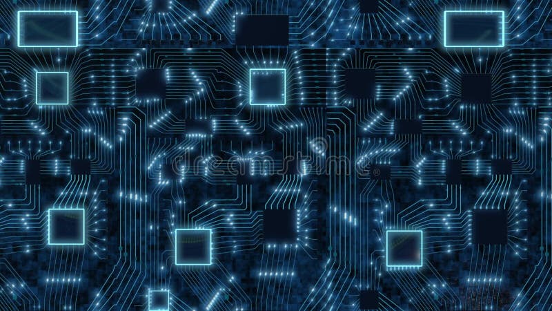 Sci-Fi Digital Blue Background, Printed Circuit Board with Chips and ...