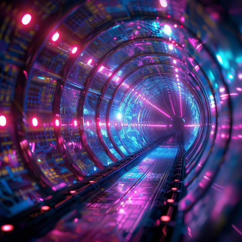 Sci-fi Digital Tunnel with Pulsating Light Speeds, Journey through ...