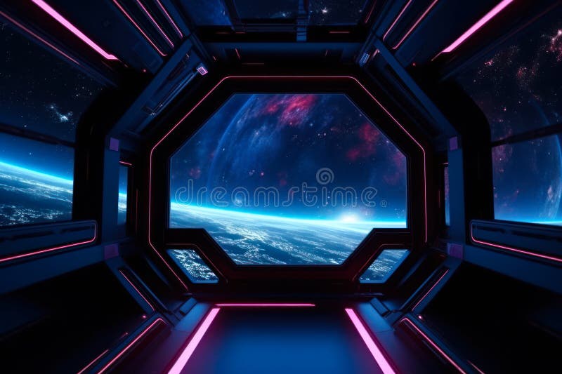 Sci-fi Display Scene, Space from the Windows of a Spaceship Generative ...