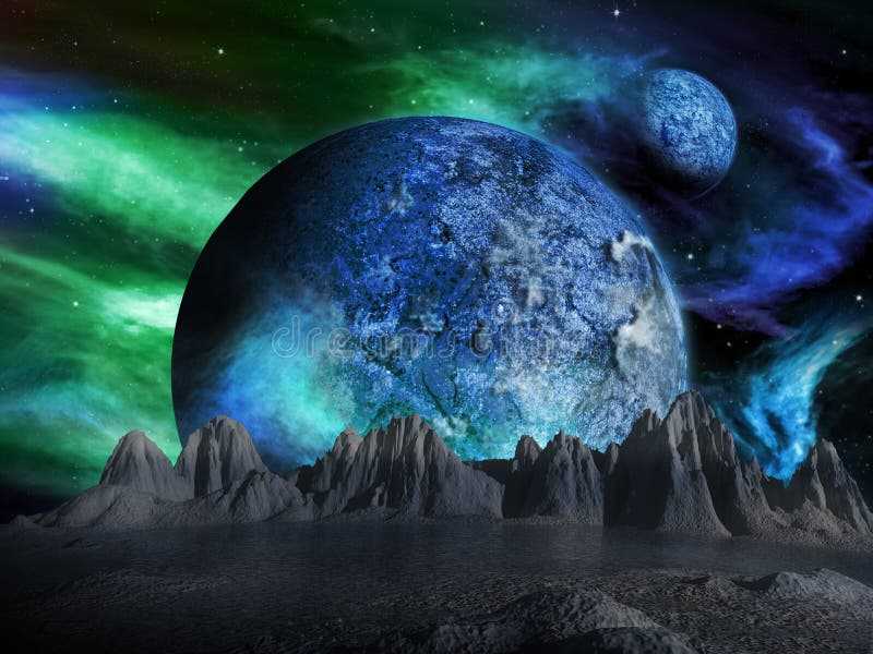 Sci-fi Fantasy Space Scene Alien Planet Stock Illustration ...