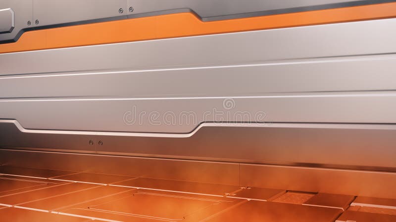 Sci-Fi Fire Damaged Metallic Corridor Background 3d Render Stock ...